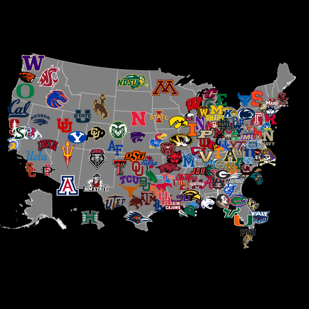 College Football Team Location Map – CFB Select