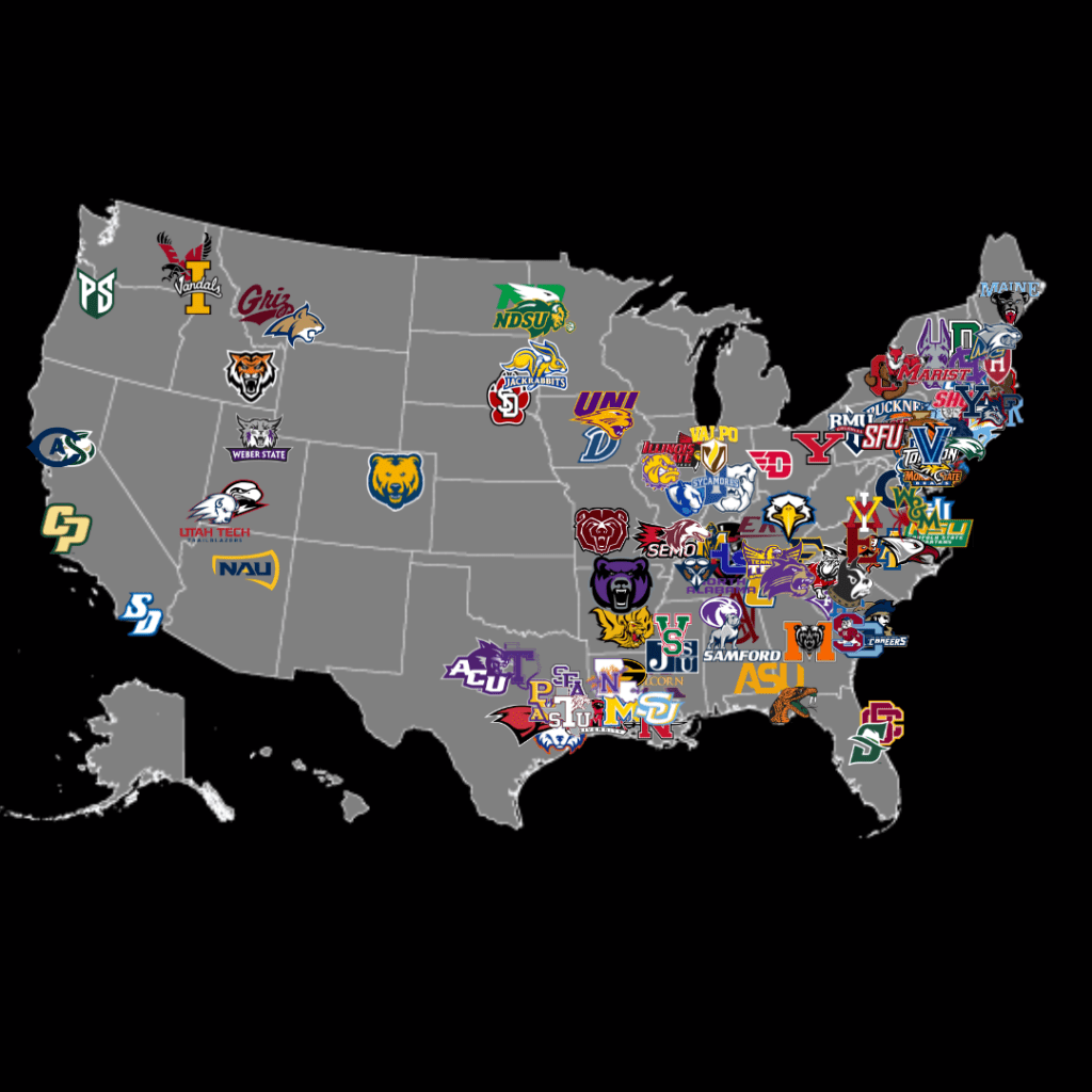 FCS College Football Team Location Map – CFB Select